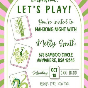 Mahjong Girls Night Invitation: Bamboo Design (digital Download, 5x7 ...