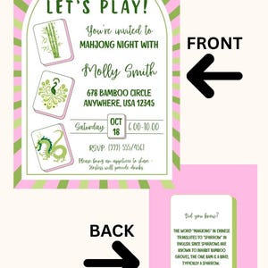 Mahjong Girls Night Invitation: Bamboo Design (digital Download, 5x7 ...