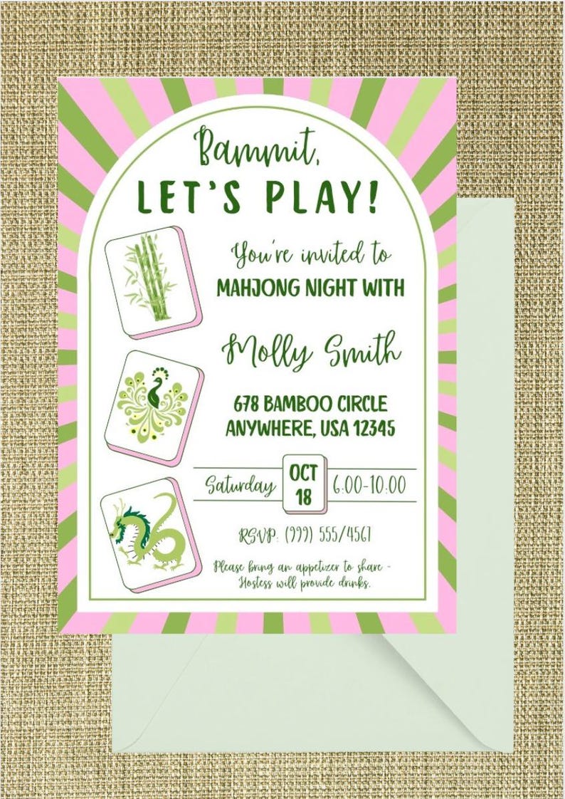Mahjong Girls Night Invitation: Bamboo Design (digital Download, 5x7 ...