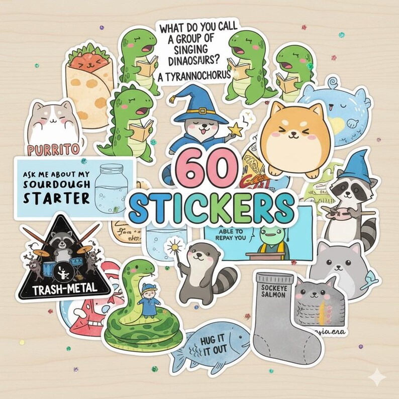 60 Kawaii Puns Stickers Bundle | Funny Digital Stickers, Sourdough ...