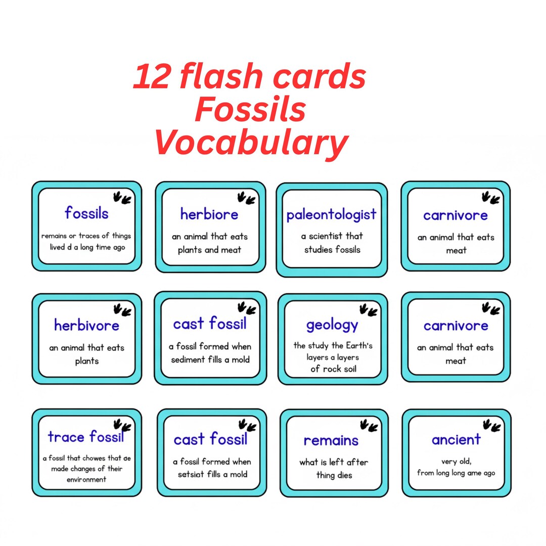 Fossil Vocabulary Flashcards, Printable Kids Science Activity ...