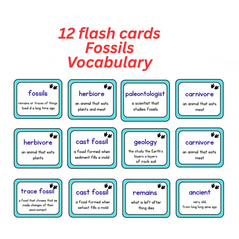 Fossil Vocabulary Flashcards, Printable Kids Science Activity ...