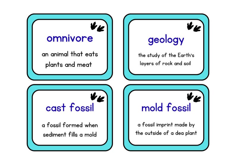 Fossil Vocabulary Flashcards, Printable Kids Science Activity ...