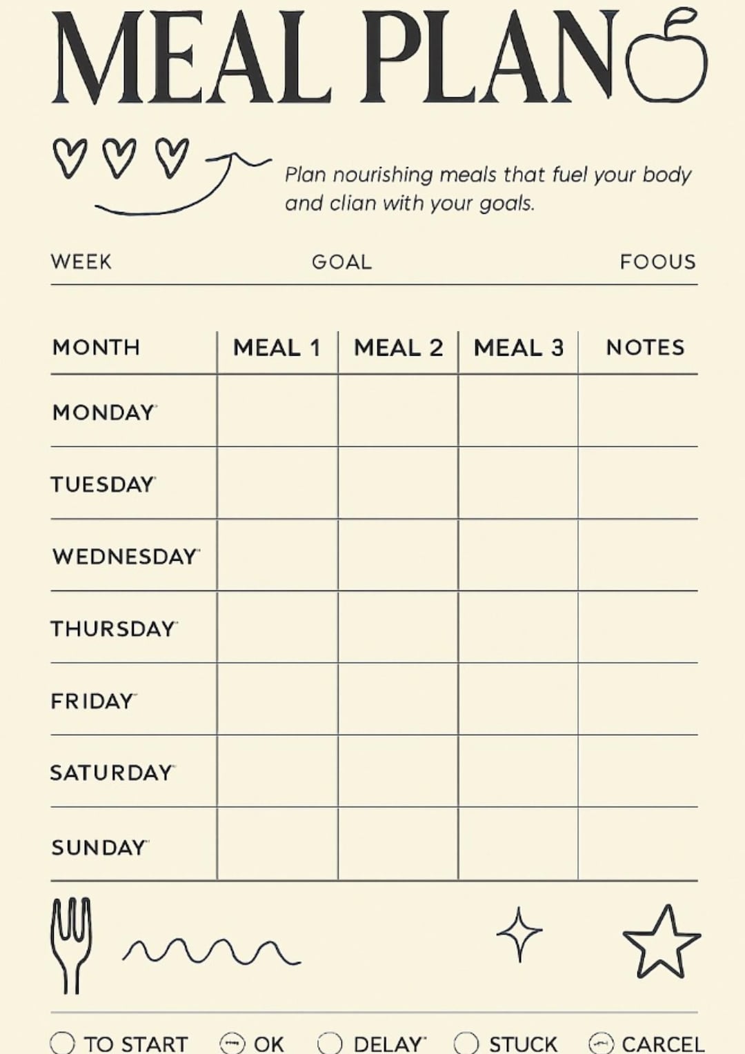 Kids Meal Planner Printable | Toddler Weekly Food Chart | Children's ...