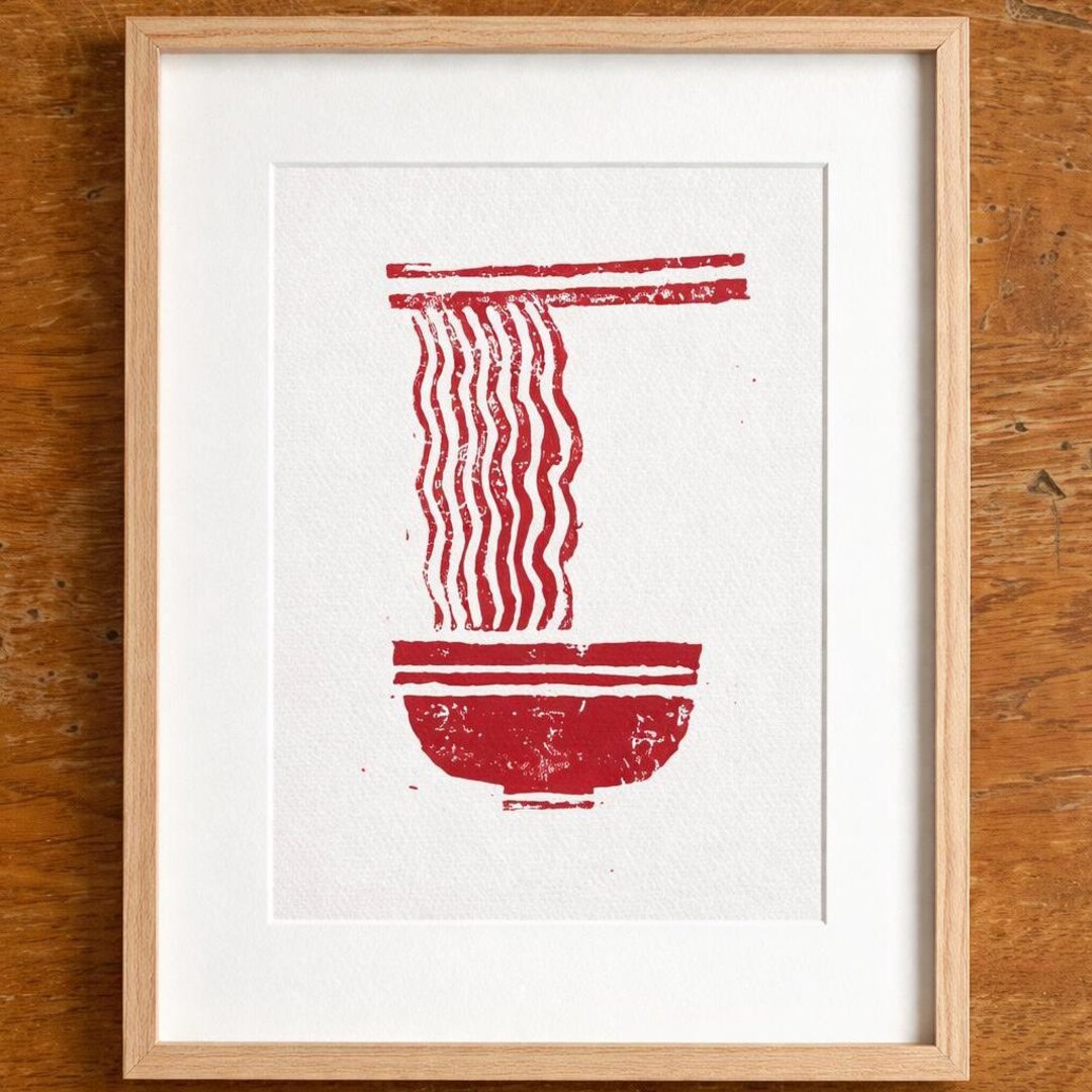 Noodle Bowl Linocut Print - Etsy