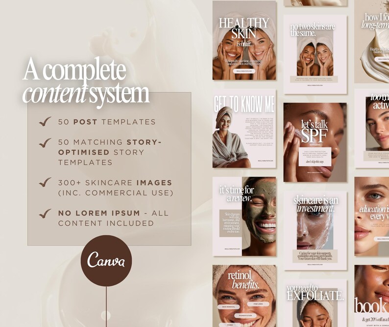 Skincare Social Media Templates | Canva Content Pack for Beauty ...