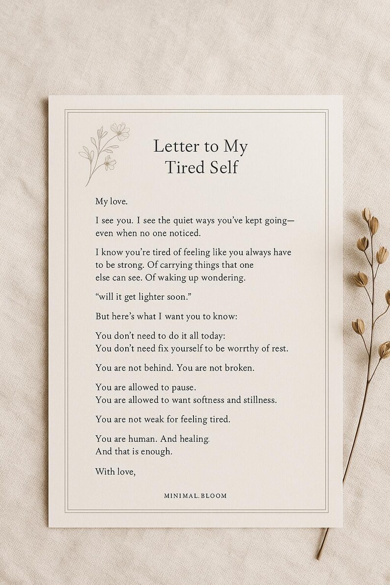 Printable Letter to My Tired Self – Burnout Recovery + Emotional ...