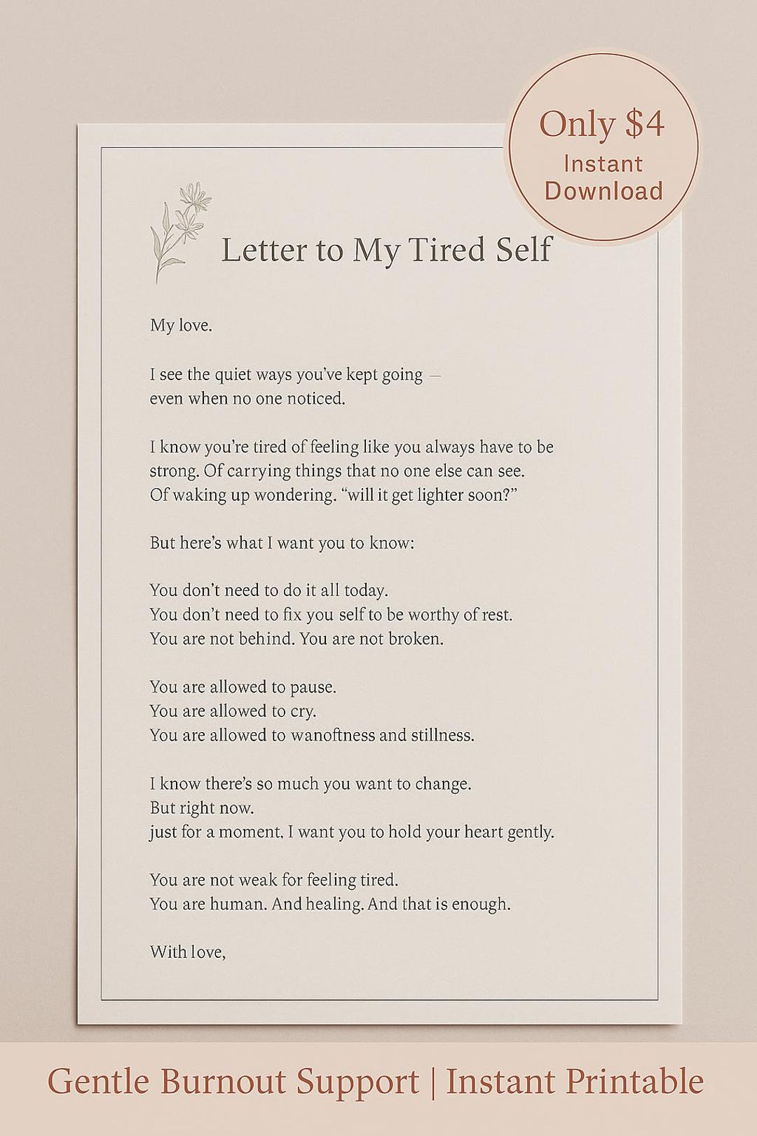 Letter to My Tired Self – Burnout Recovery Printable PDF | Emotional ...