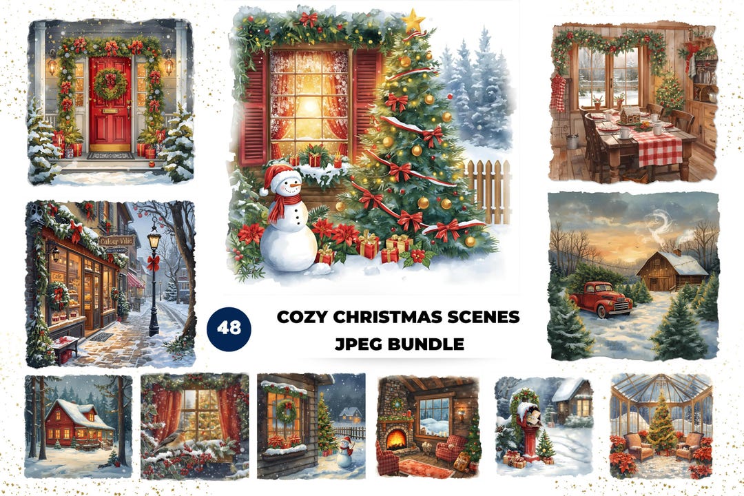 48 Christmas Scene Jpegs | Cozy Christmas Village & Holiday Home Scenes ...