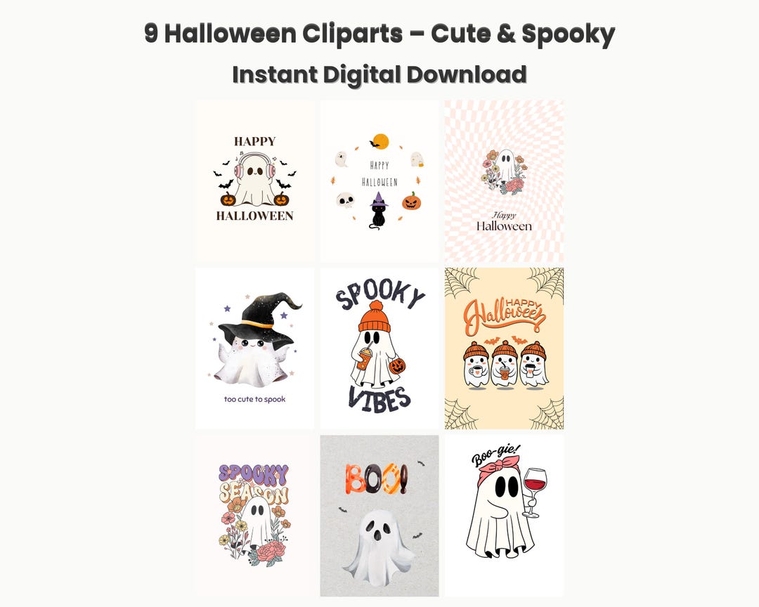 Halloween Ghost Clipart Set – 9 Cute Spooky Pngs | Watercolor Digital ...