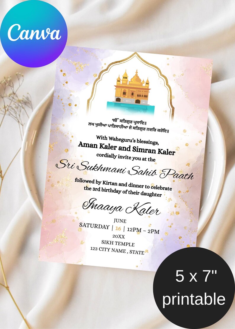 Editable Sukhmani Sahib Path Invitation, Sikh Birthday Paath Invite ...
