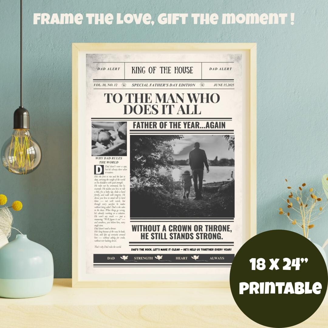 Editable Father’s Day Newspaper Poster, Printable Gift for Dad, King of ...