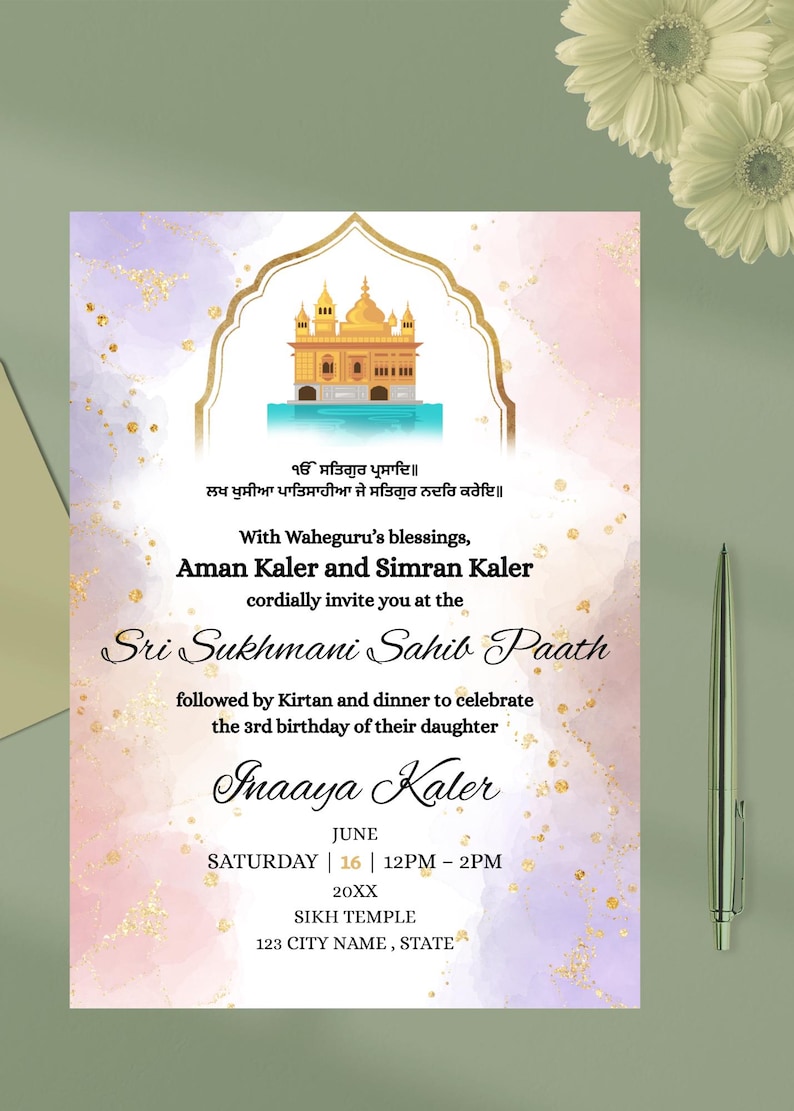 Editable Sukhmani Sahib Path Invitation, Sikh Birthday Paath Invite ...