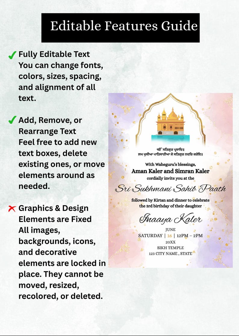 Editable Sukhmani Sahib Path Invitation, Sikh Birthday Paath Invite ...