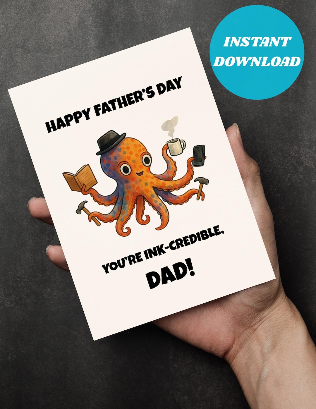 Happy Fathers Day Card for Dad, Funny Octopus Pun Card, Printable ...