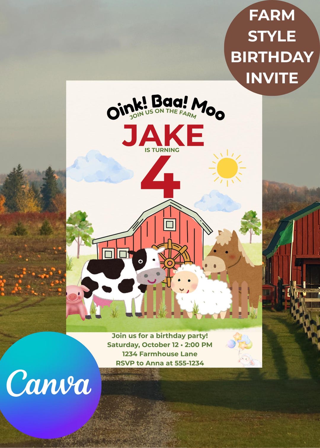 Farm Birthday Invitation, Barnyard Party Invite, Digital Kids Invite ...