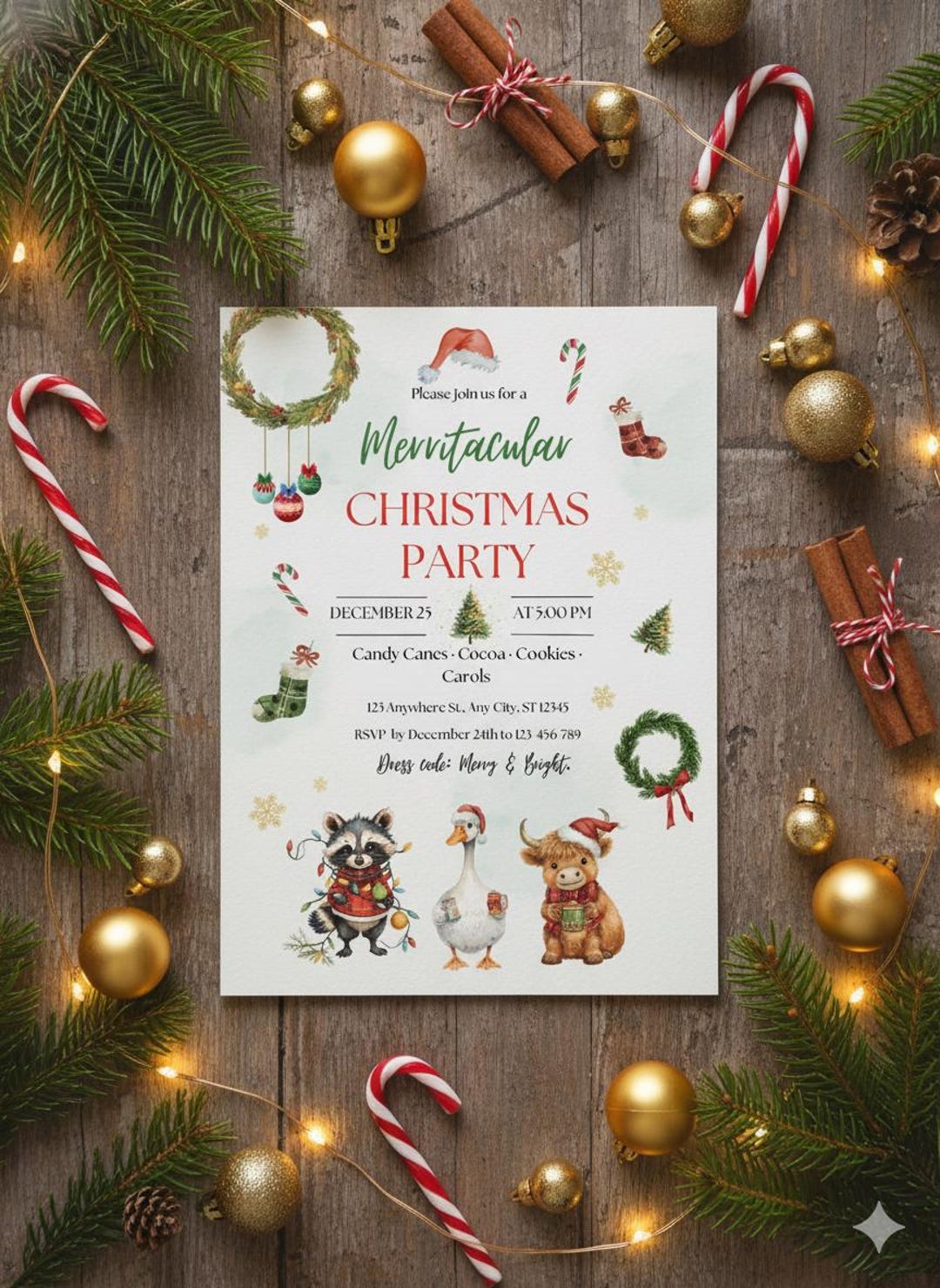 Editable Christmas Party Digital Invitation, Christmas Festive Invite ...
