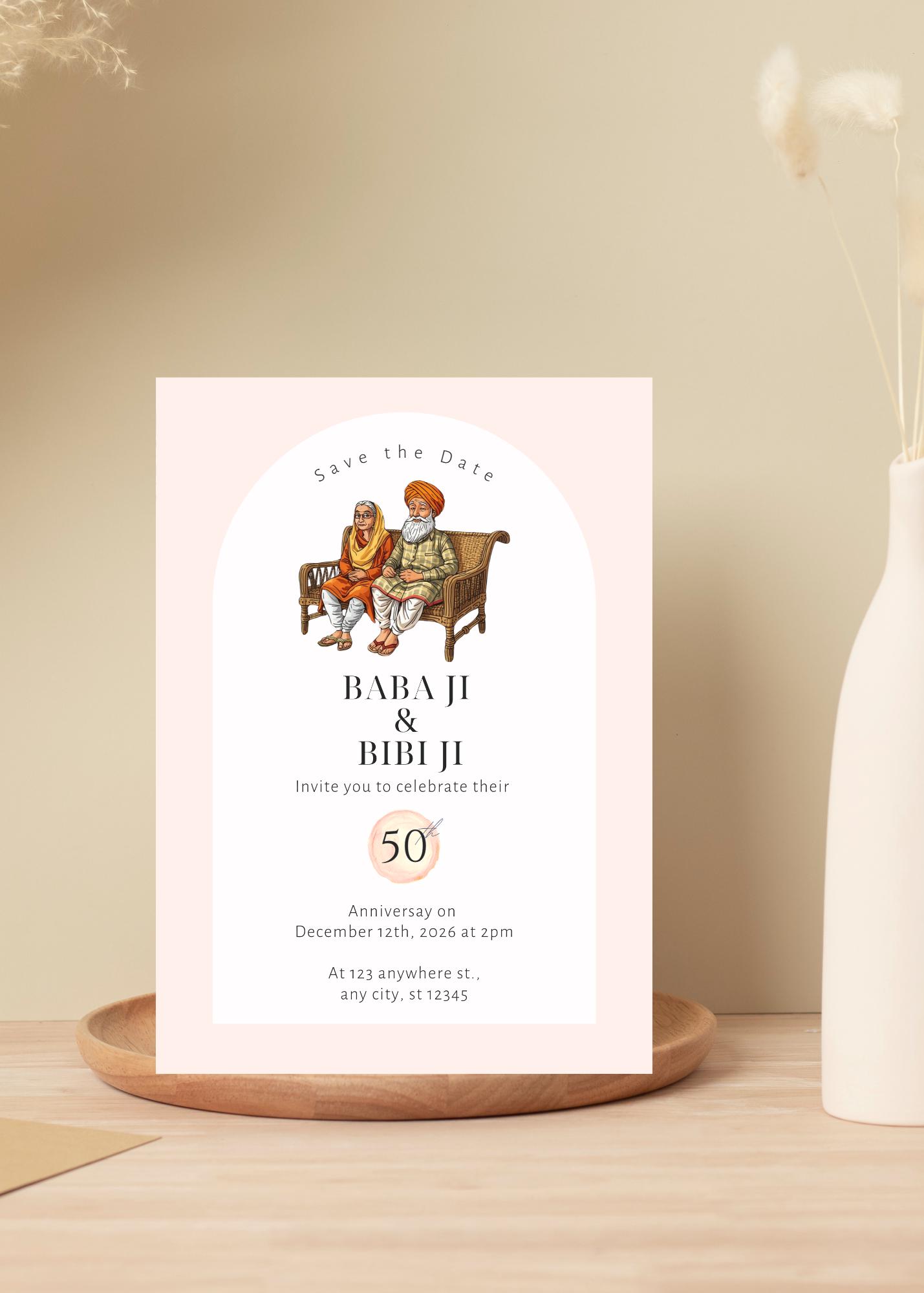 Punjabi 50th Anniversary Invitation | Baba Ji & Bibi Ji Golden Jubilee ...