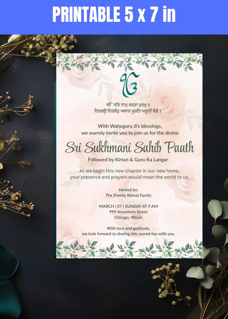 Sukhmani Sahib Invitation, Editable Invite for Akhand Path, Digital ...