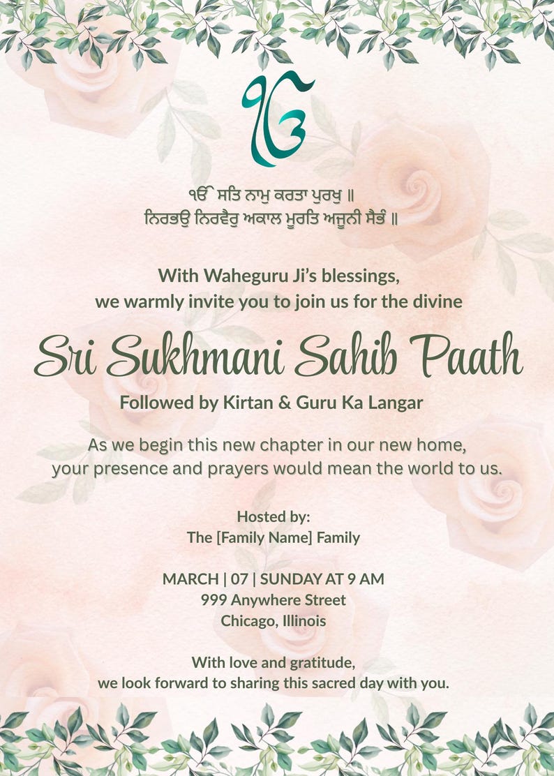 Sukhmani Sahib Invitation, Editable Invite for Akhand Path, Digital ...