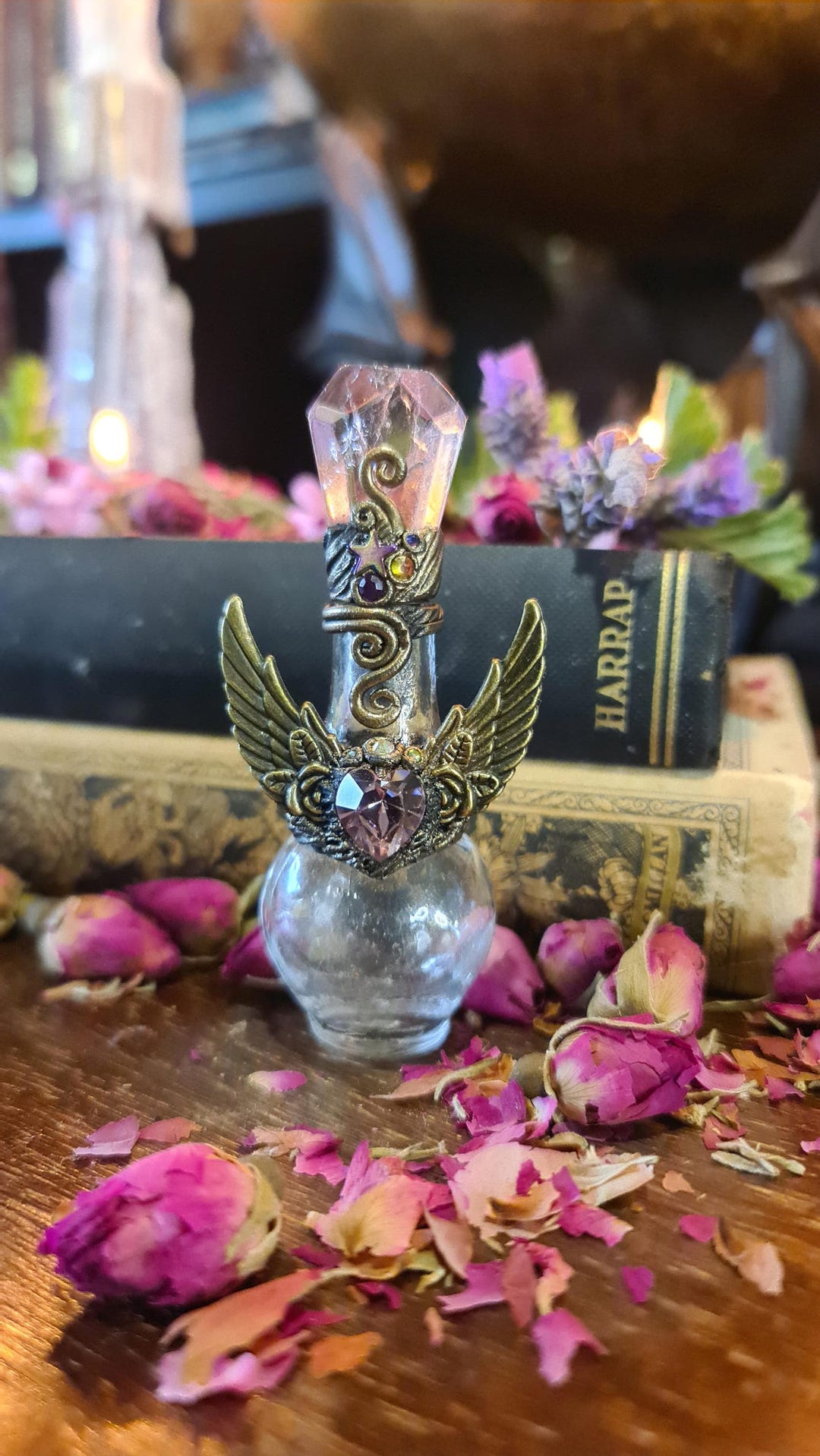 Lil' Cherubs Love Potion Bottle With Amethyst Crystal Top and Heart ...