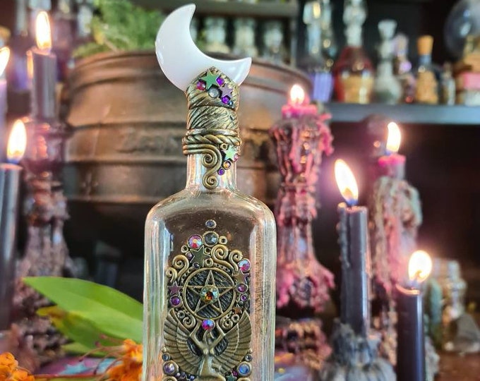 Moon Goddess Blessing Bottle With Chalcedony Crescent Moon and ...