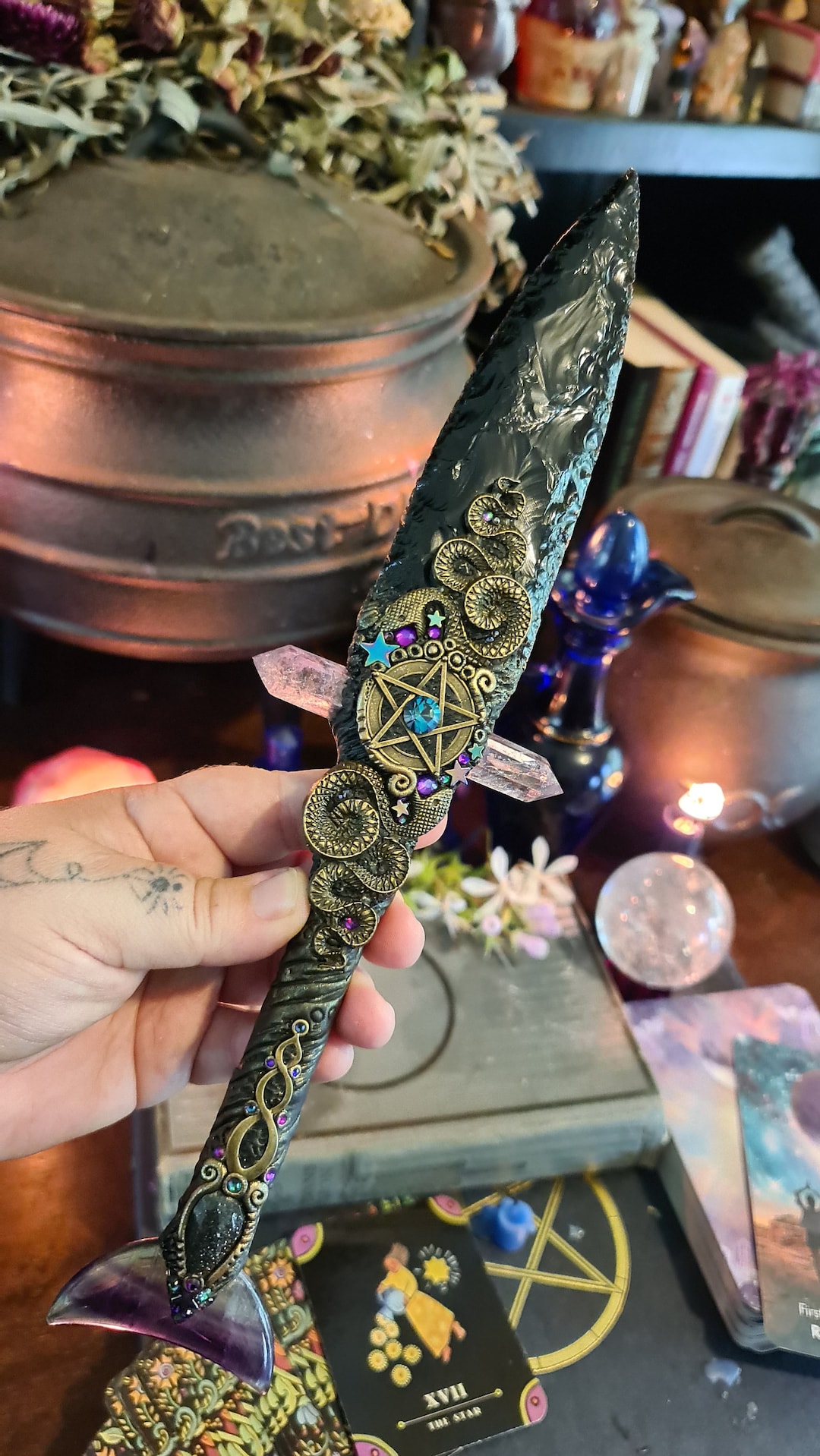 Sea Serpents ATHAME With Obsidian Blade, Amethyst, Black Sunstone ...