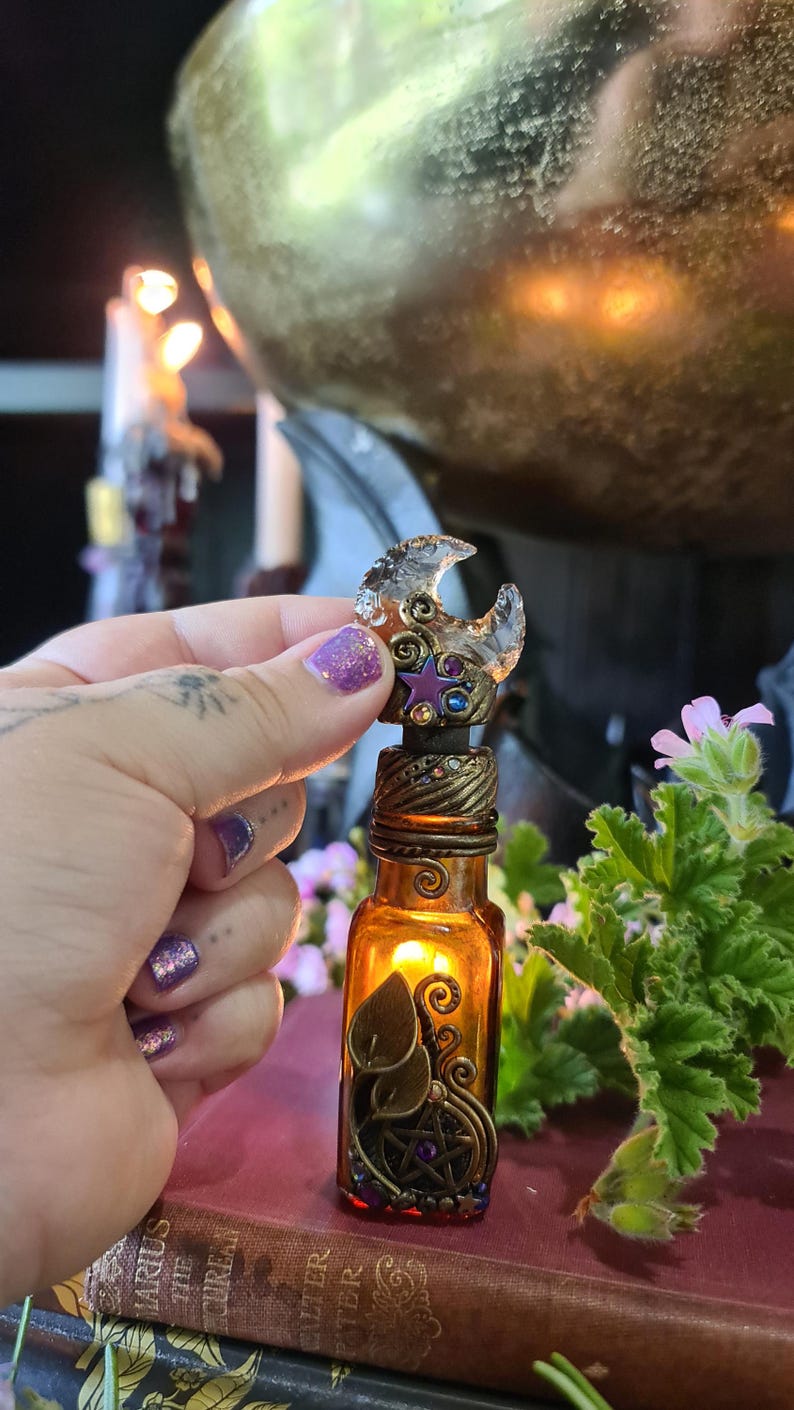 Moon Lillies Potion Bottle With Citrine Crescent Moon Crystal Top and ...
