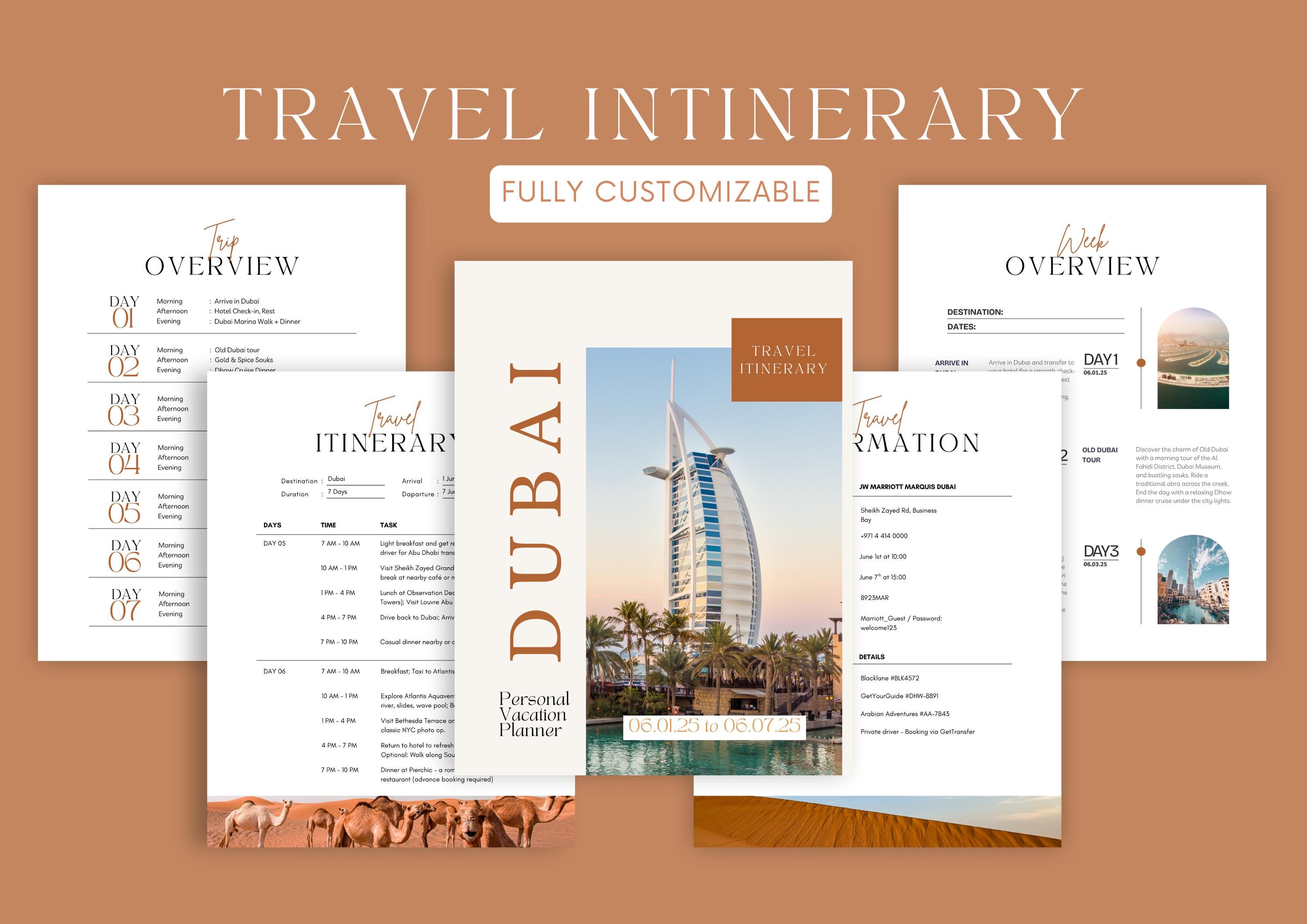 Editable Vacation Itinerary Template, Canva Holiday Trip Planner ...