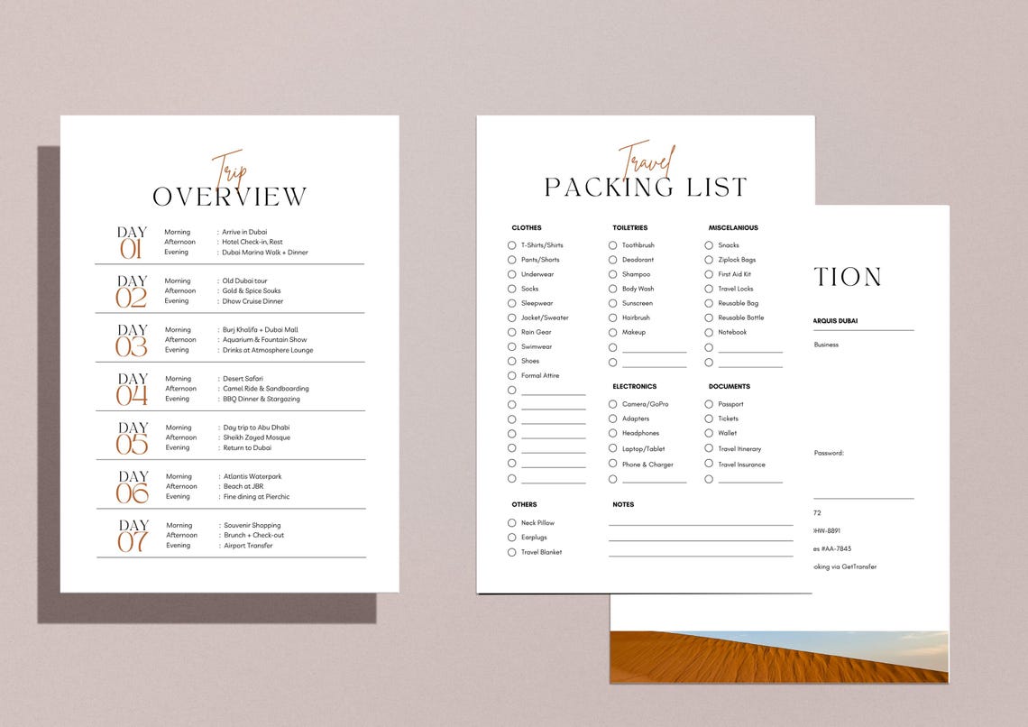 Editable Vacation Itinerary Template, Canva Holiday Trip Planner ...