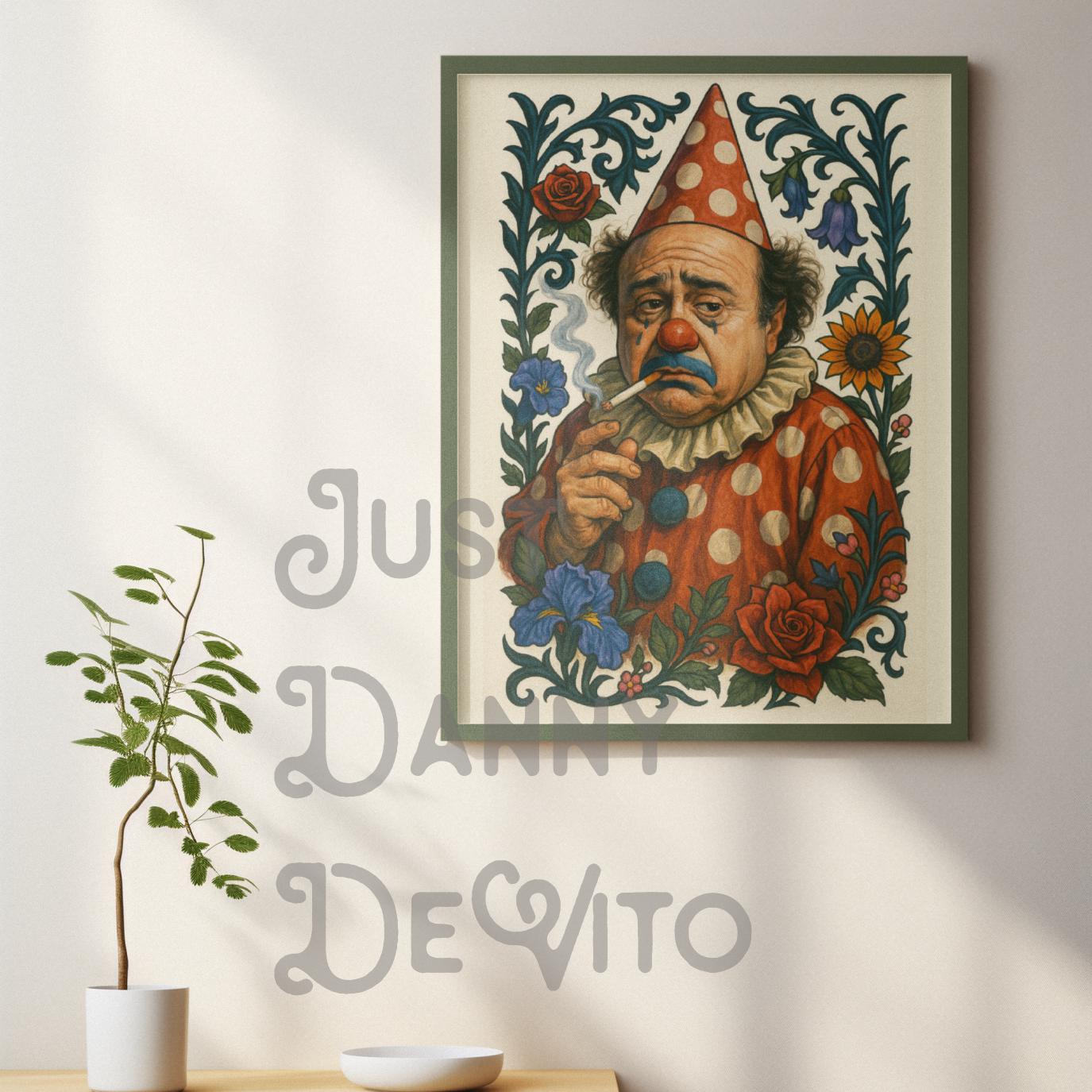 Danny Devito - Art Print - Sad Clown, Light Florals - Oil Painting ...