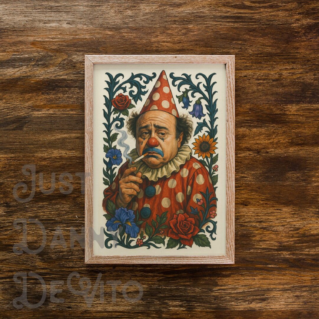 Danny Devito - Art Print - Sad Clown, Light Florals - Oil Painting ...