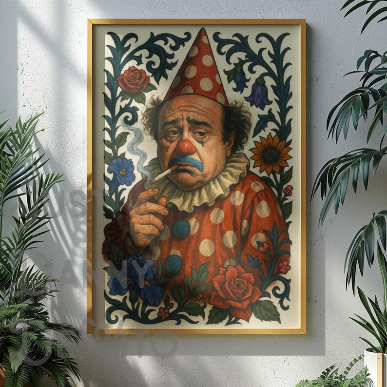 Danny Devito - Art Print - Sad Clown, Light Florals - Oil Painting ...