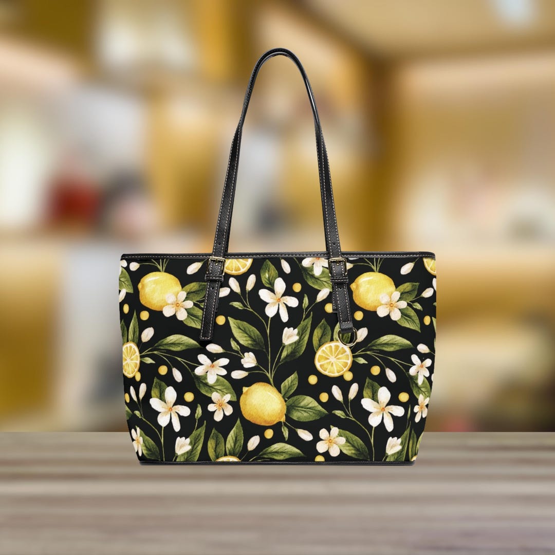 Leather Shoulder Bag, Lemon Pattern Crossbody Purse, Stylish Floral ...