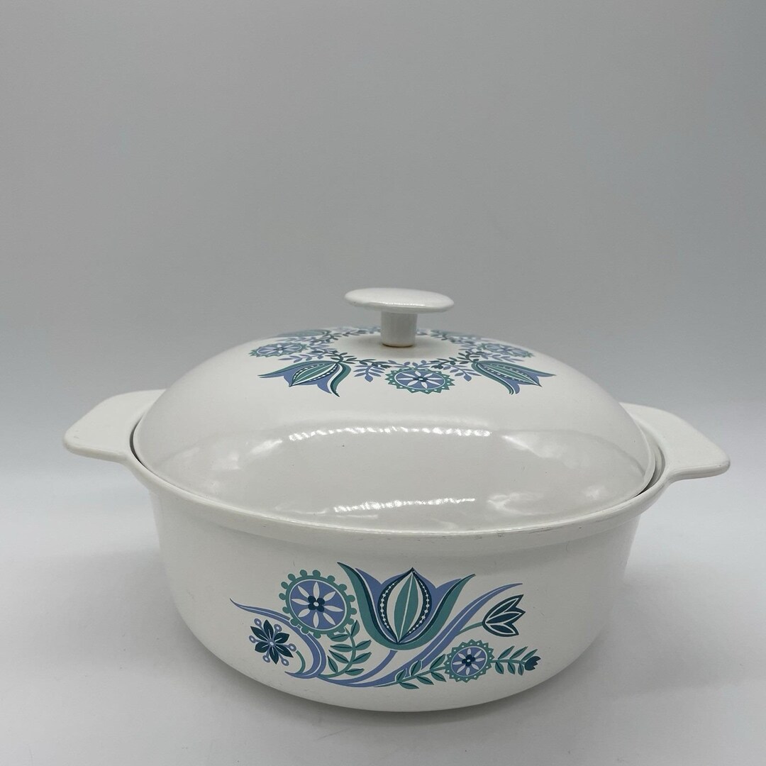 Vintage Prise Ware weißes Gusseisen Emaille 2 Qt Dutch Oven Blaue ...