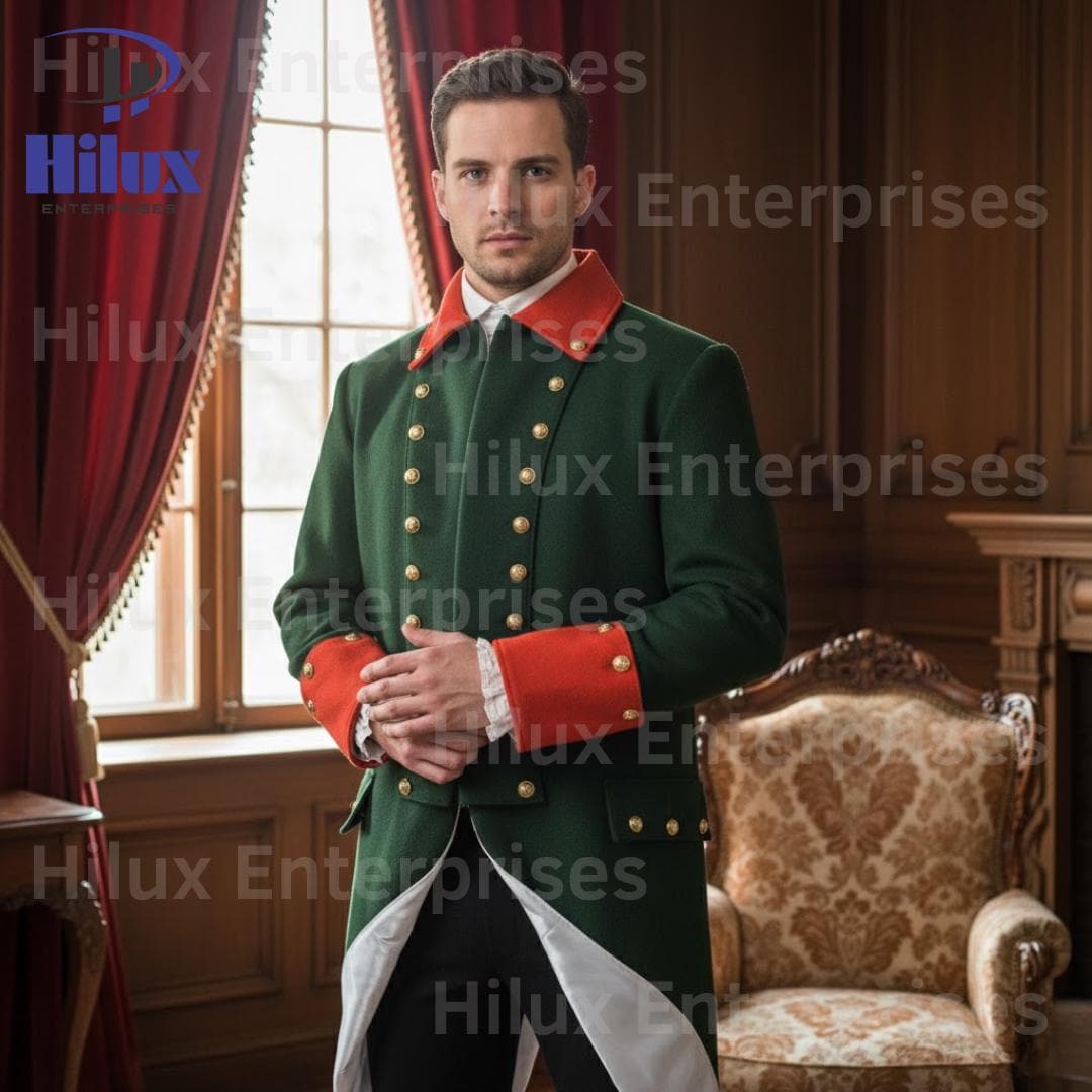 Men's Wool Military Coat – Vintage Green & Red Officer Style With ...