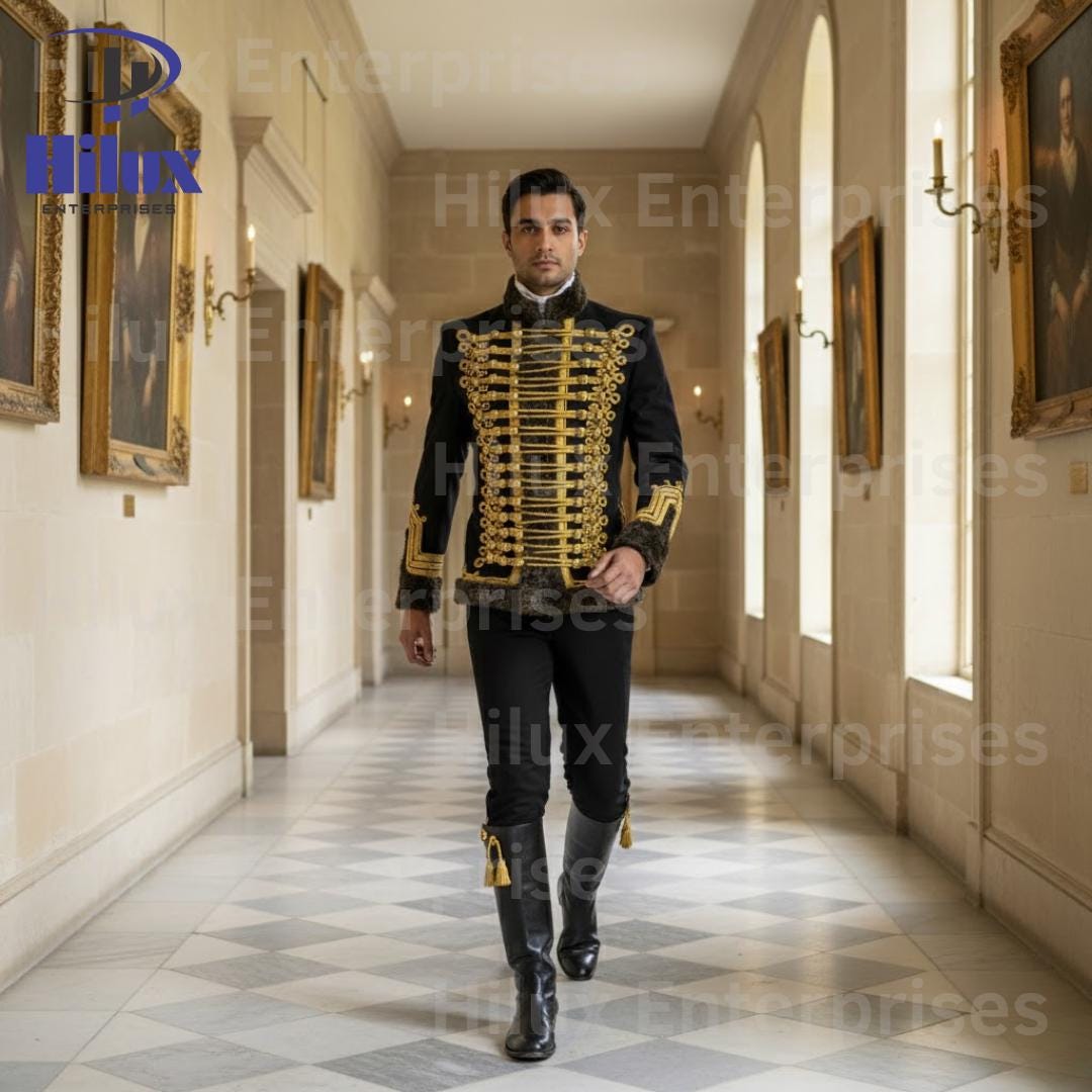 Men's Regency Costume, Bridgerton Style Military Uniform, Black Hussar ...