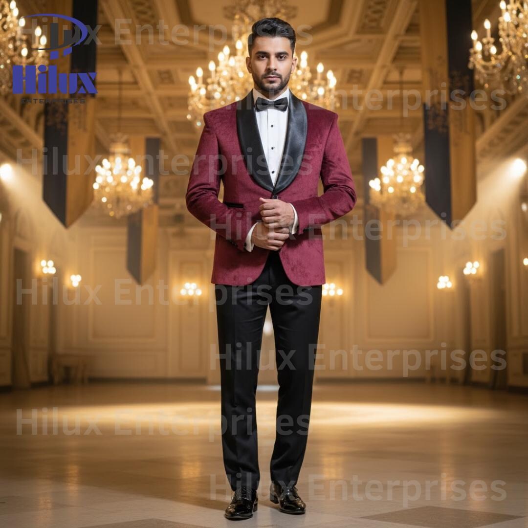 Burgundy Velvet Men's Tuxedo Suit | Maroon Dinner Jacket With Black ...