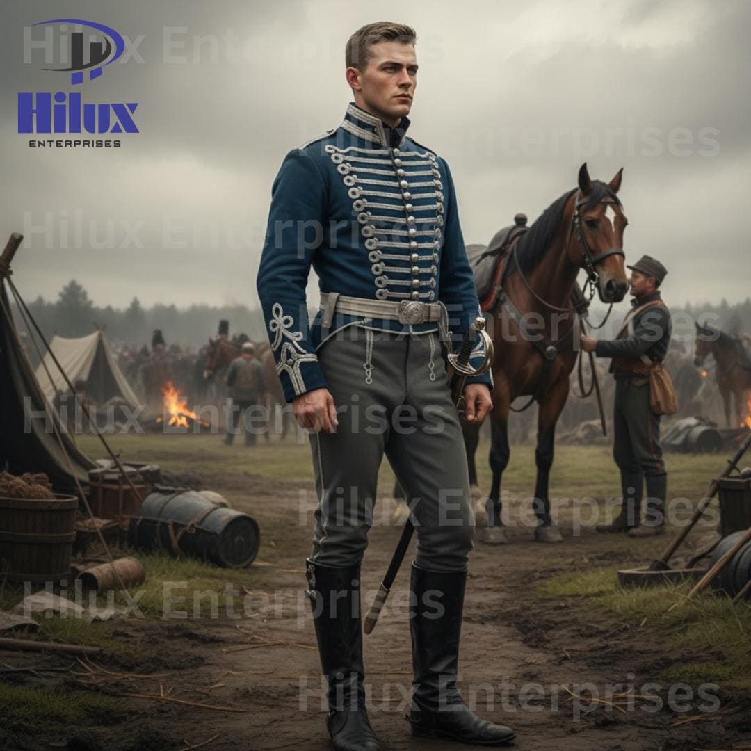 Men’s Blue Hussar Military Uniform – Historical Officer Jacket and ...