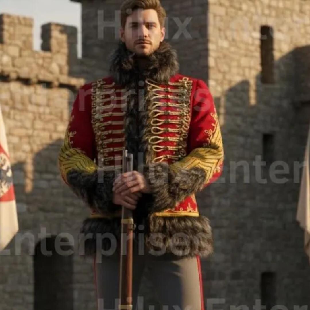 Red Hussar Jacket Napoleonic Uniform Costume, Historical Military Tunic ...