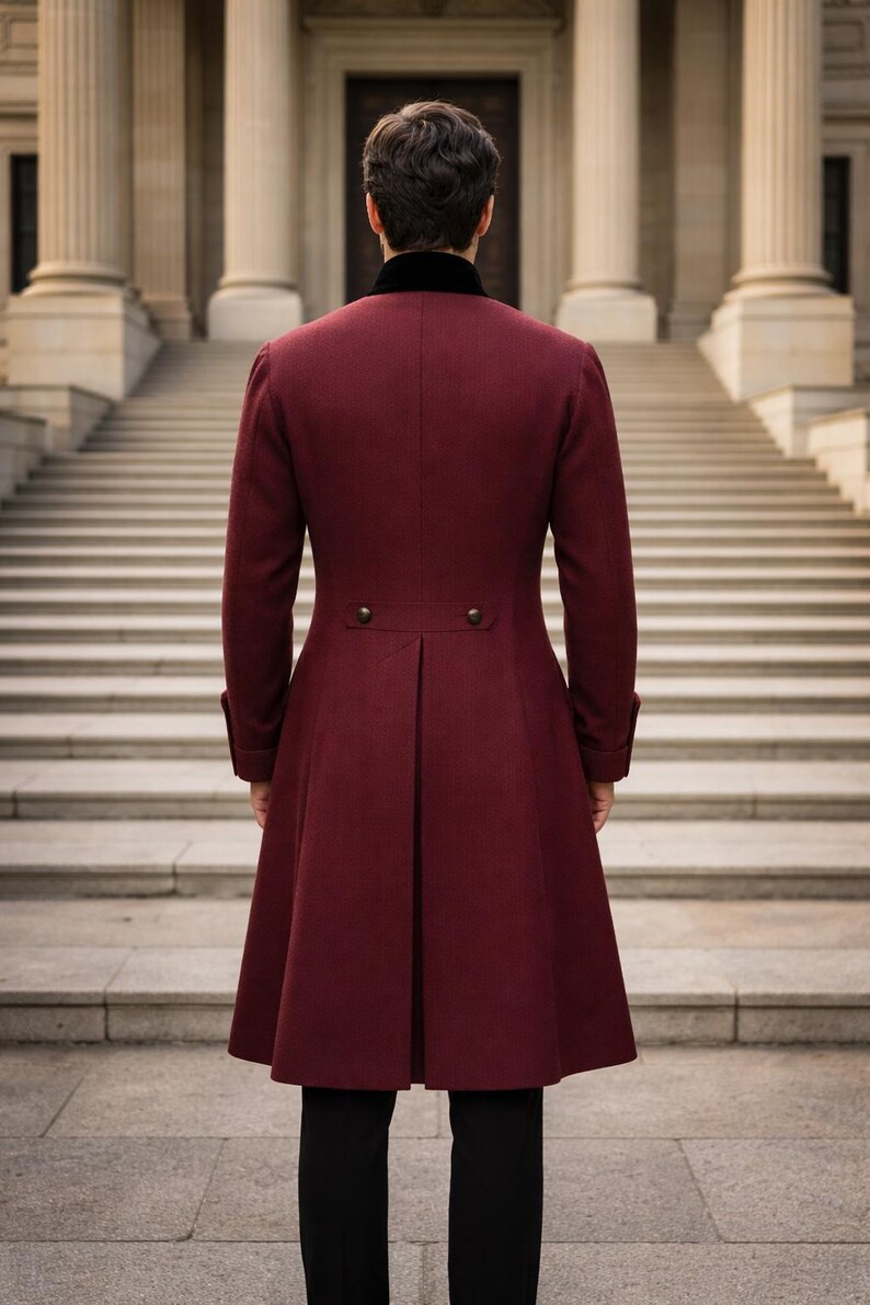 Men's Burgundy Victorian Frock Coat, Regency Bridgerton Costume, Wool ...
