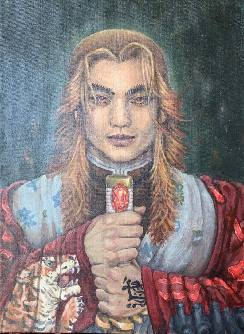 Original Oil Painting of Kyojuro Rengoku, the Flame Hashira, With a ...