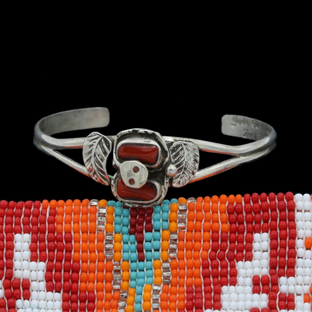 Zuni Artist Jude Candelaria Sterling Silver Red Coral Snake Feather ...