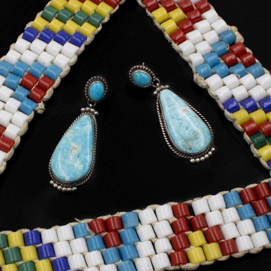 Navajo Signed Dean Sandoval Jr Sterling Silver Turquoise Twisted Rope ...