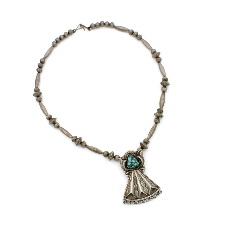 Navajo Sadie Calvin Signed Sterling Silver & Turquoise Pendant Bench ...