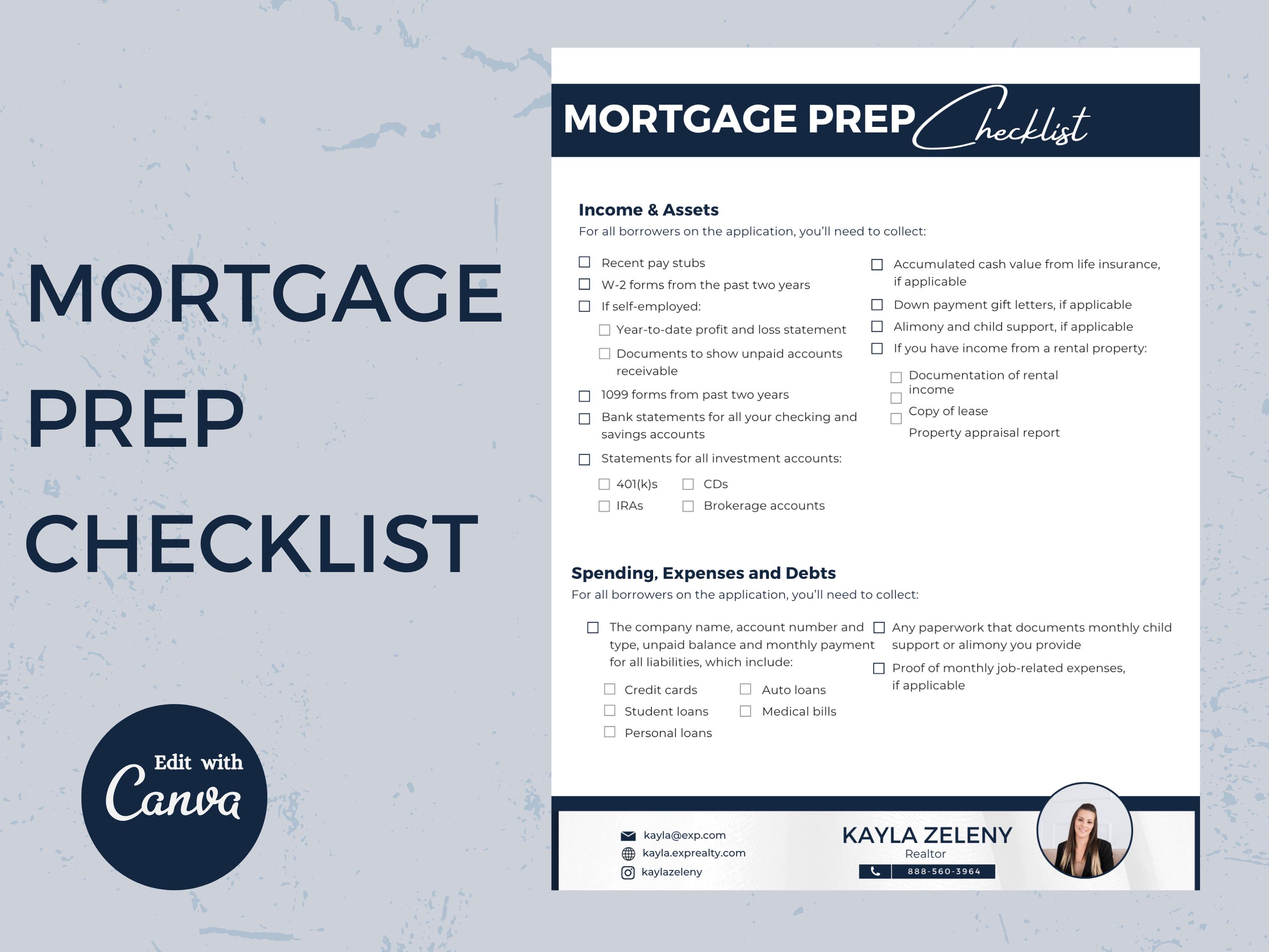 Mortgage Prep Checklist Template | Editable Canva Guide for Homebuyers ...