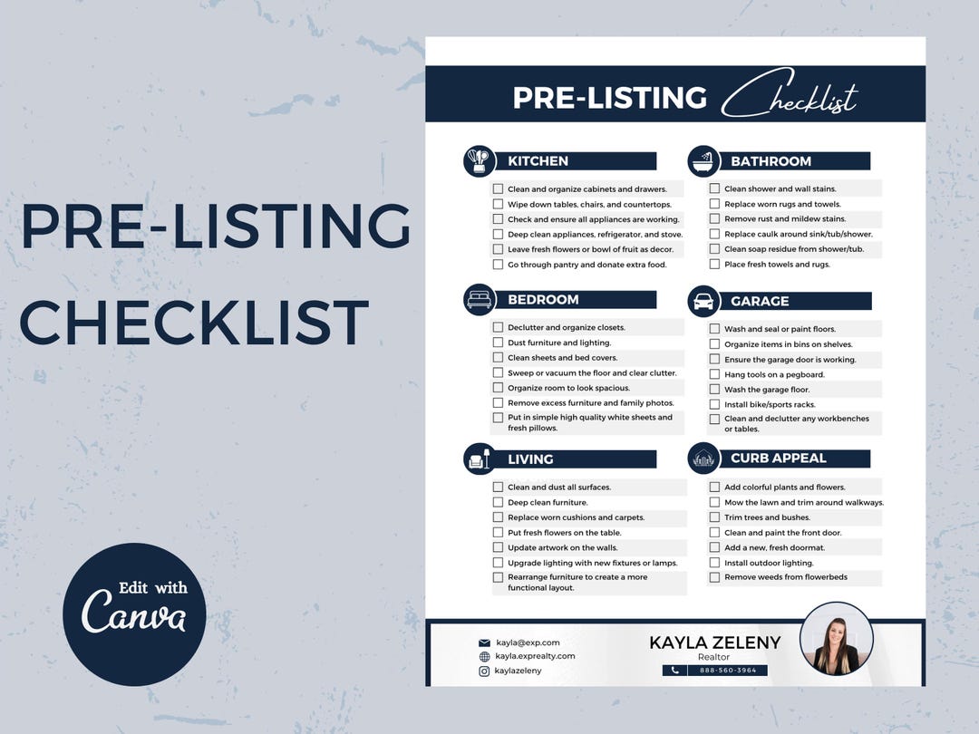 Pre-listing Checklist Template for Realtors | Editable Canva Seller ...
