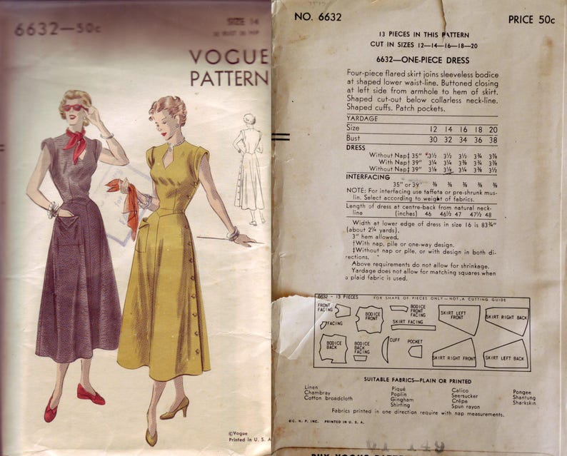 1940s Vintage Dress Sewing Pattern Multi-size PDF: Bust 36-40 Inch ...