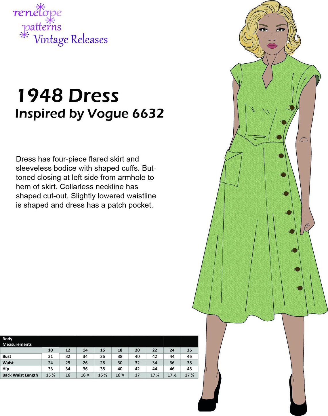 1940s Vintage Dress Sewing Pattern Multi-size PDF: Bust 36-40 Inch ...