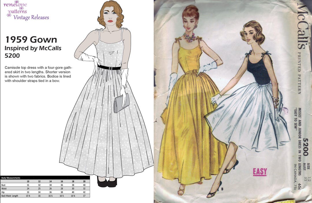 1950s Vintage Gown Sewing Pattern Multi-size PDF: Bust 31-34 Inch ...